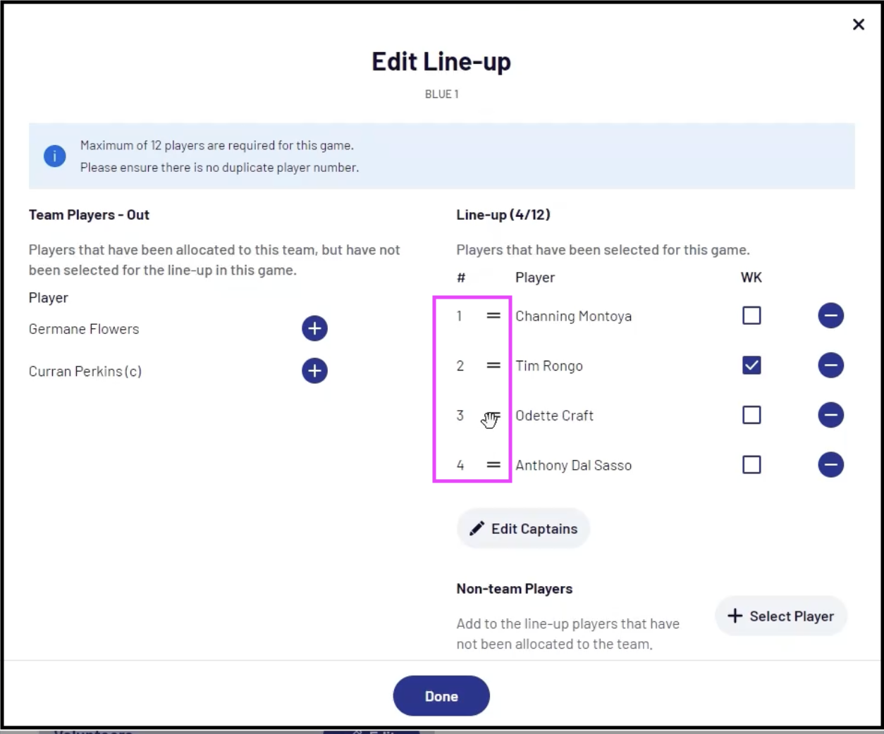My Teams Select Line-Ups and Player Positions – PlayHQ