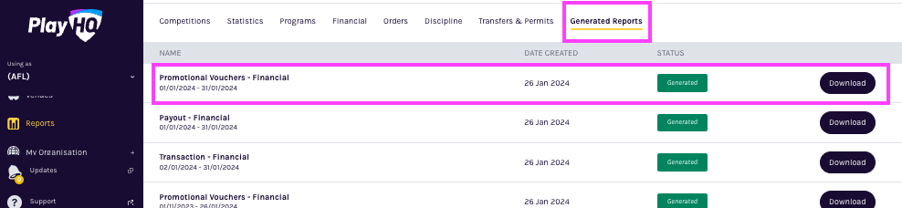 Generate a Promotional Voucher Report – PlayHQ